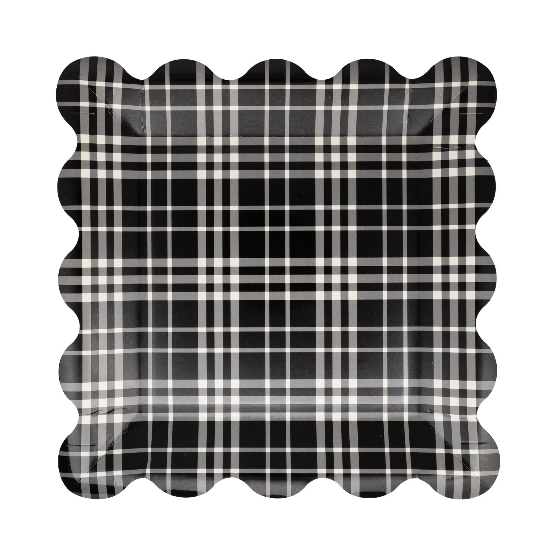 Falloween Plaid Scalloped Square Paper Plate